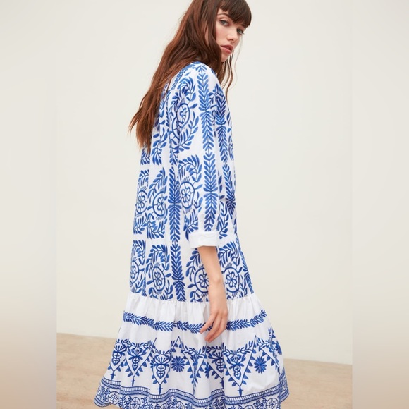Zara | Dresses | Zara Blue Embroidered Midi Dress Marta Embroidery Long ...